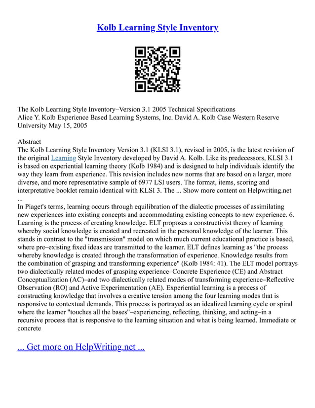Kolb Learning Style Inventory Analysis | PDF