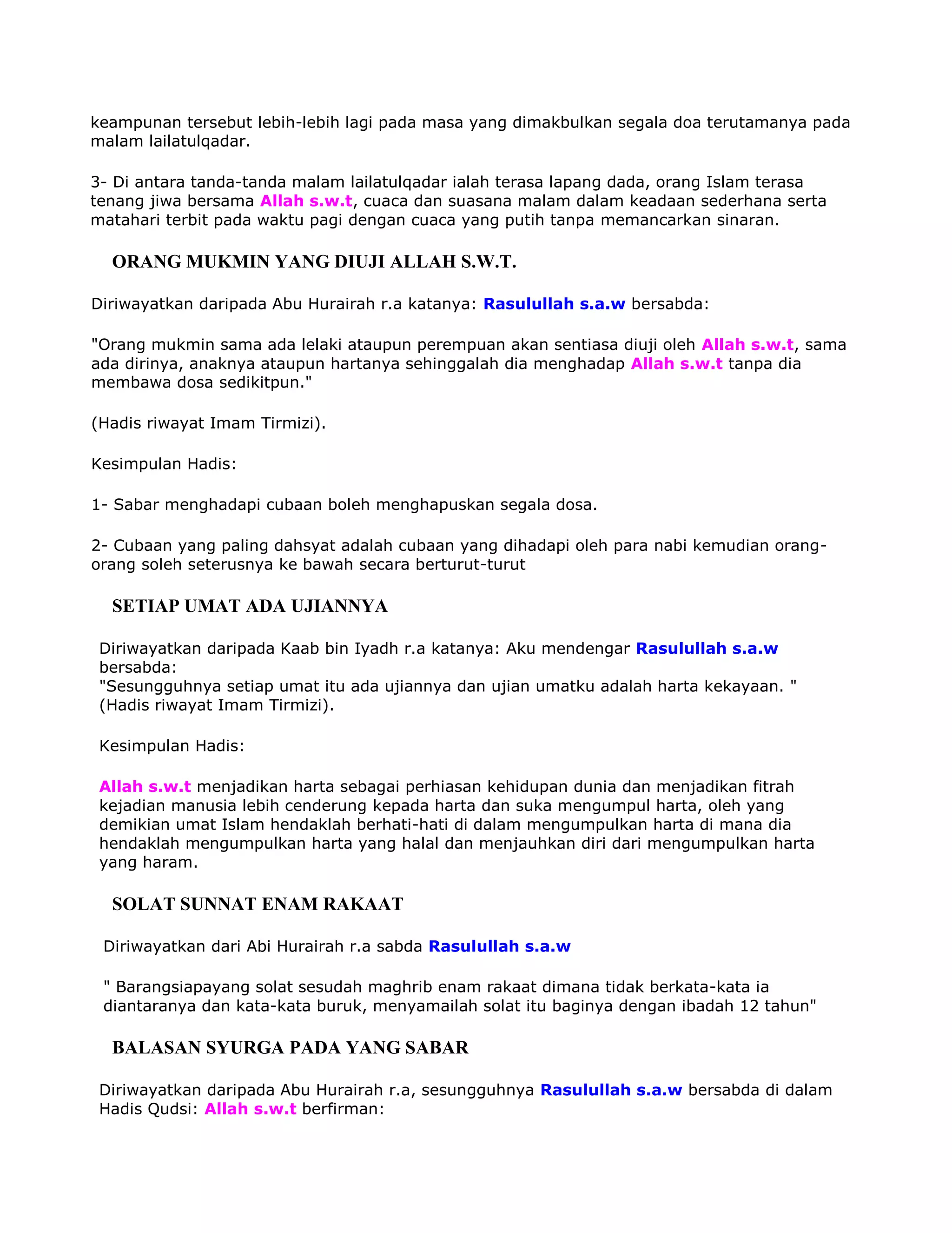 Koleksi hadith rasulullah s.a.w | PDF