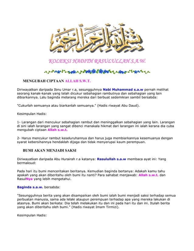 Koleksi hadith rasulullah s.a.w | PDF