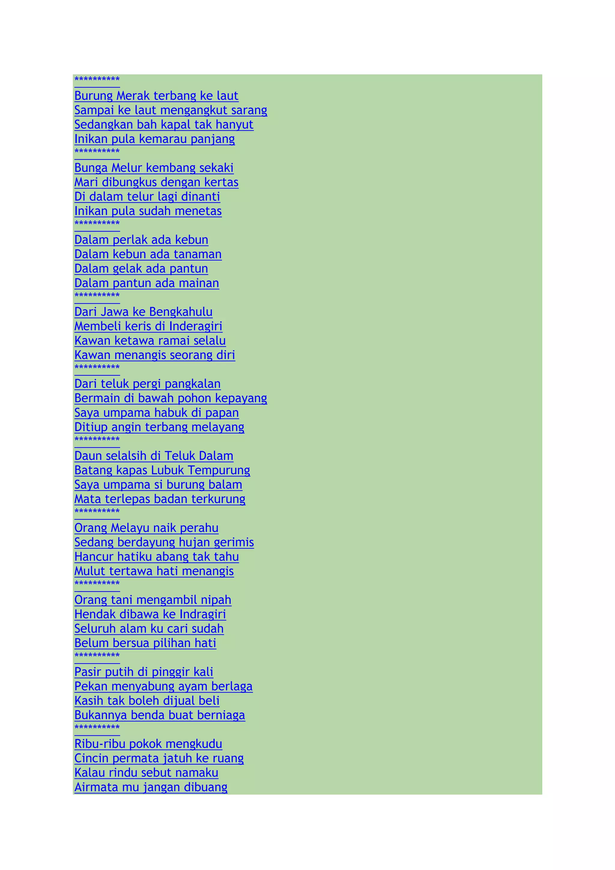 Koleksi pantun melayu suraya 2012 | DOCX