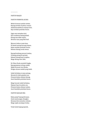 KOLEKSI PANTUN UNTUK PENGACARAAN MAJLIS SEKOLAH | DOCX