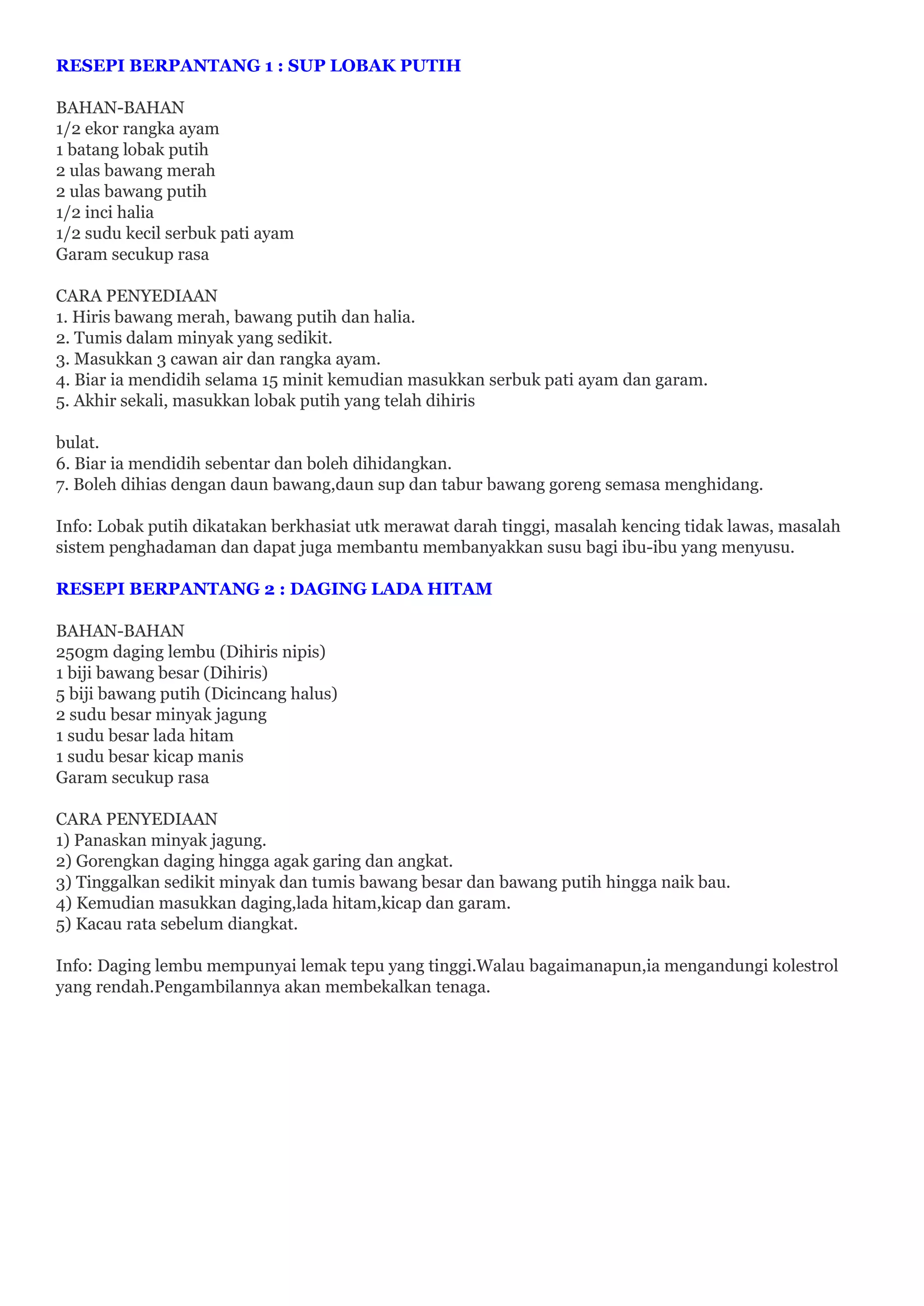 Koleksi resepi menu makanan wanita selepas bersalin | PDF