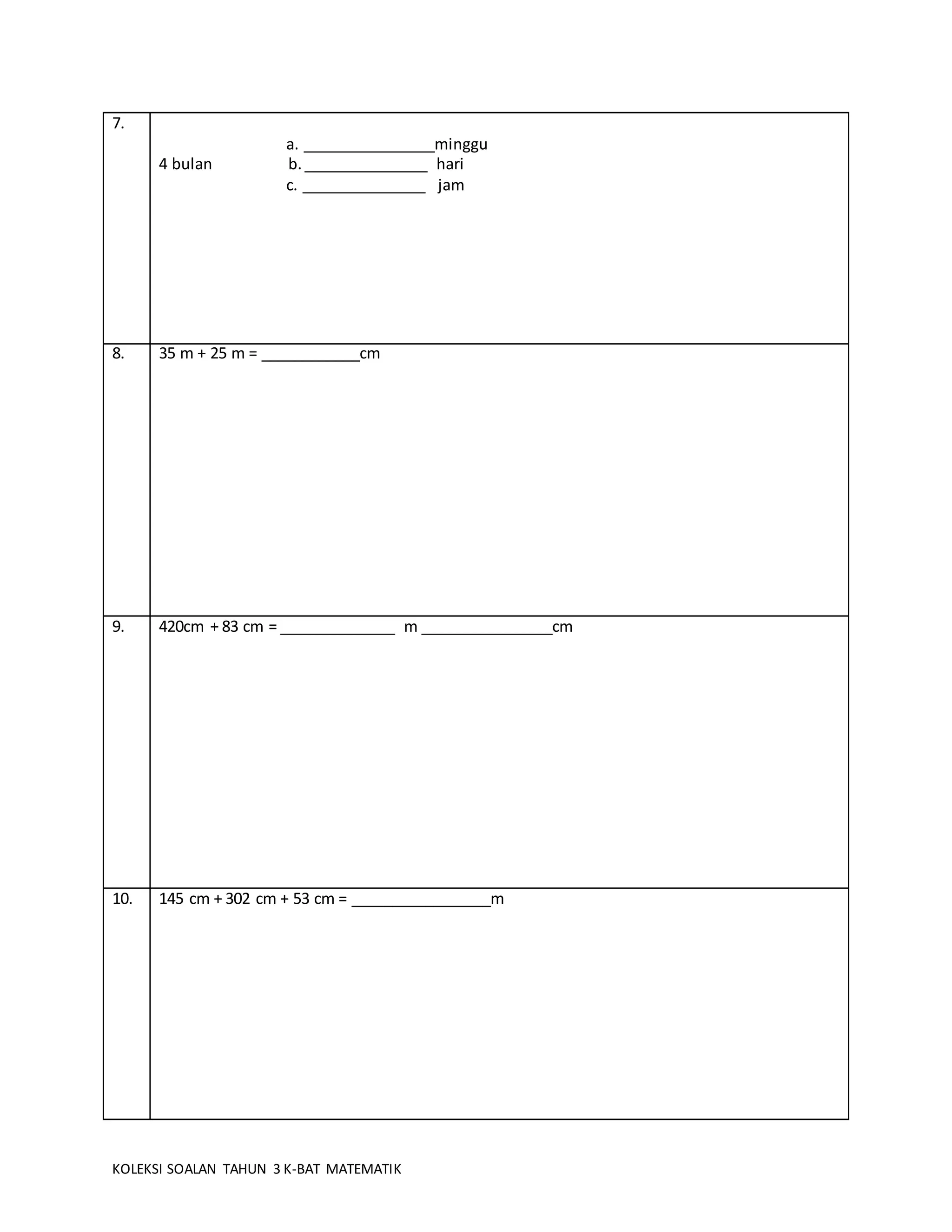 Koleksi soalan matematik tahun 3 kbat | DOCX