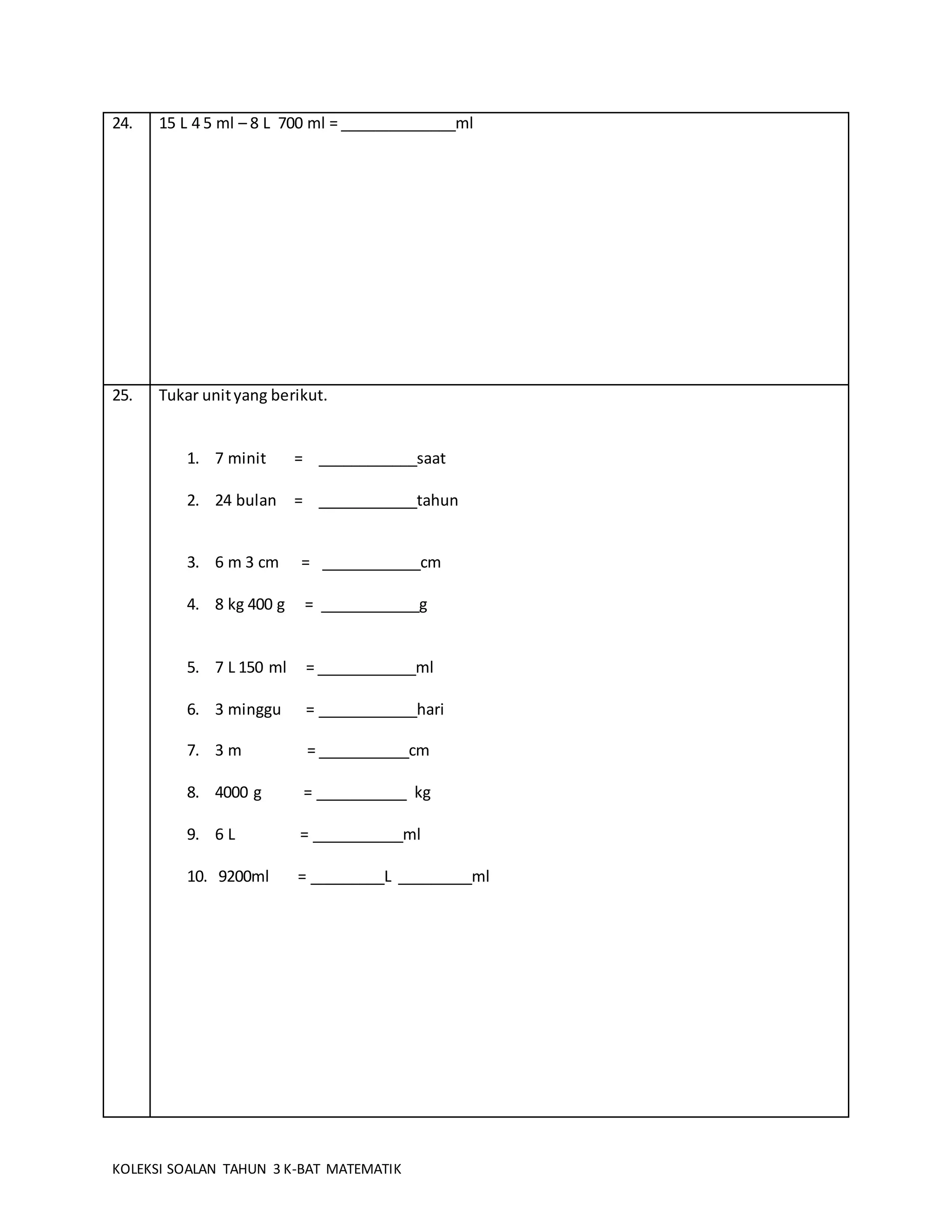 Koleksi soalan matematik tahun 3 kbat | DOCX