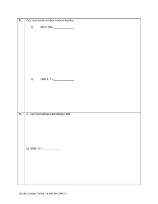 Koleksi soalan matematik tahun 3 kbat | DOCX
