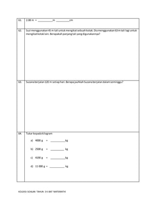 Koleksi soalan matematik tahun 3 kbat | DOCX