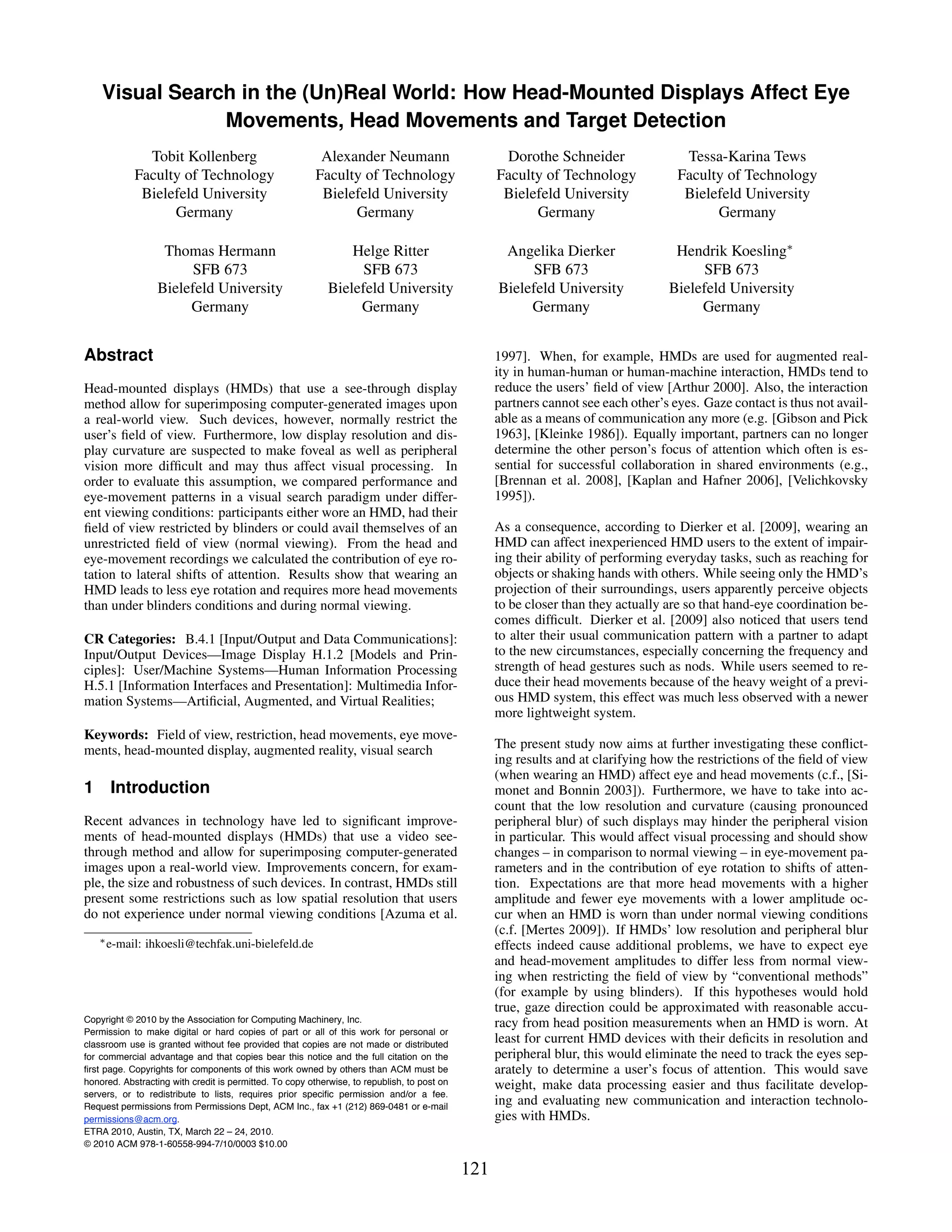 Kollenberg Visual Search In The (Un)Real World How Head Mounted ...