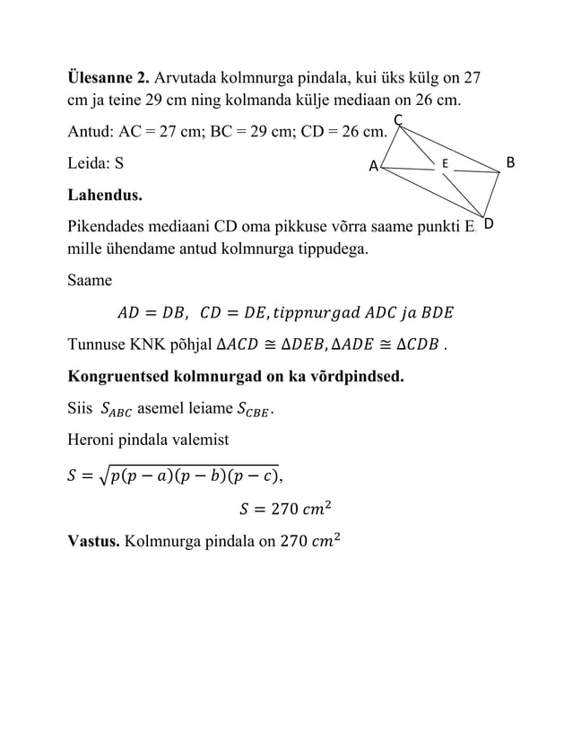 Kolmnurga pindala. Ülesannete lahendamine | DOCX