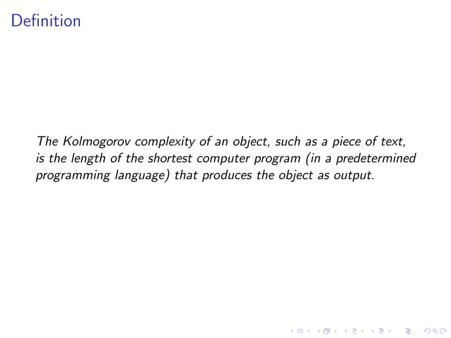 Kolmogorov Complexity, Art, and all that | PPT