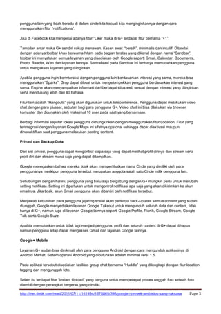 Kolom Telematika DetikINET - Google+, Proyek Ambisius Sang Raksasa | PDF