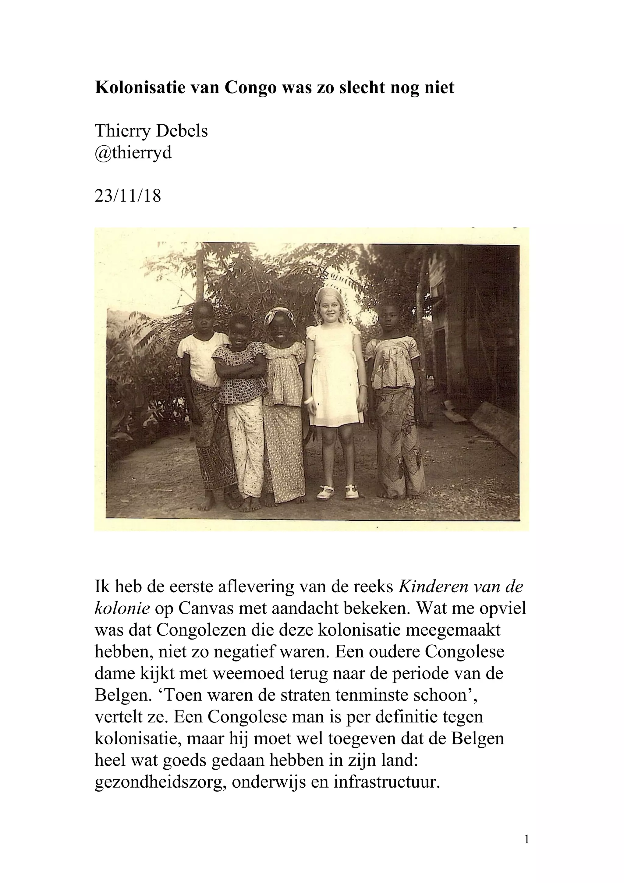 Kolonisatie van Congo was zo slecht nog niet (volgens Congolezen) | PDF