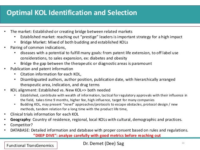 Kol program management and marketing functional trans genomics