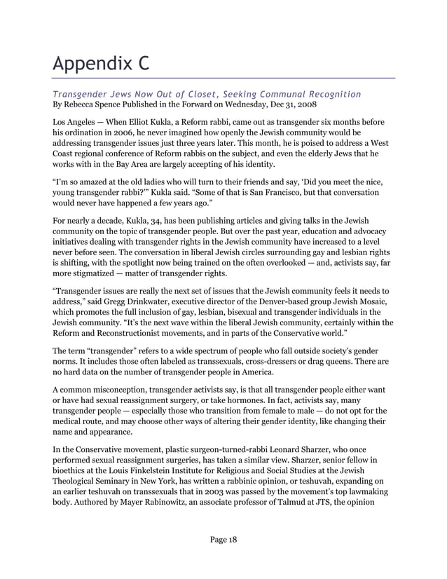 Kol Tzedek Transgender Inclusion Report | PDF