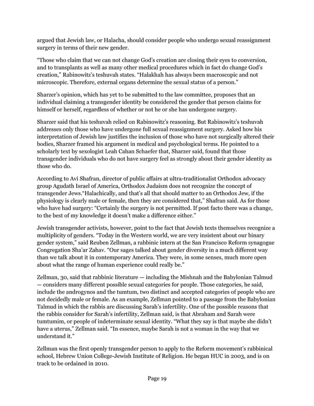 Kol Tzedek Transgender Inclusion Report | PDF