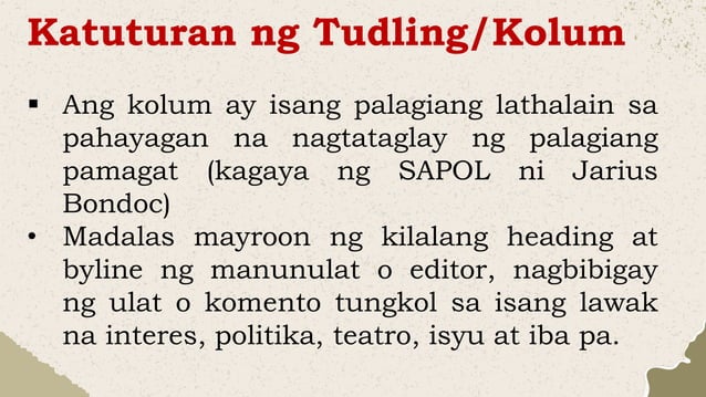 PAGSULAT NG KOLUM Campus Journalism-School Paper Management | PDF