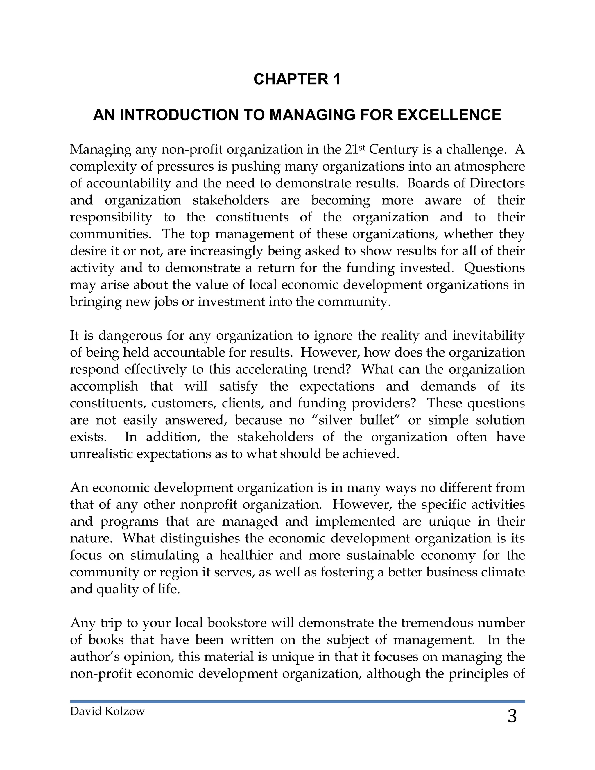 Managing for Excellence-Outcome-Based Performance for the Economic ...