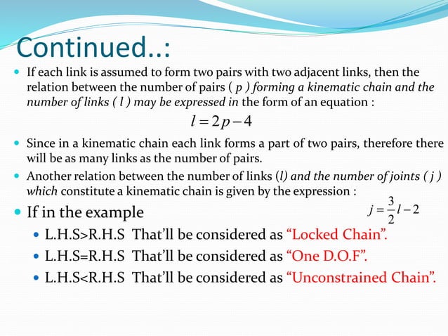 Kinemetic chains, Pairs, Joints, Four bar Mechanisms (KOM) | PPTX
