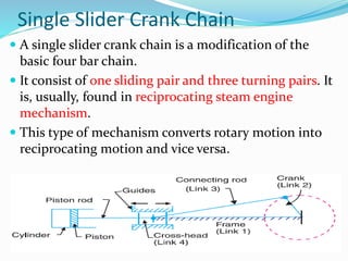 Kinemetic chains, Pairs, Joints, Four bar Mechanisms (KOM) | PPTX