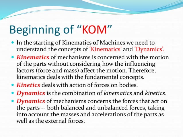 Kinemetic chains, Pairs, Joints, Four bar Mechanisms (KOM) | PPTX