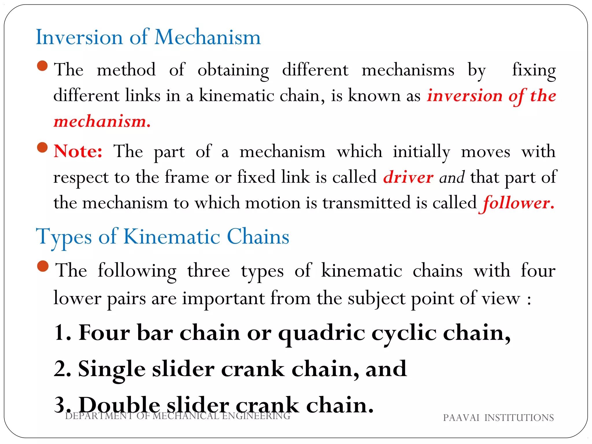 KOM-UNIT-1-BASICS OF MECHANISMS | PPT