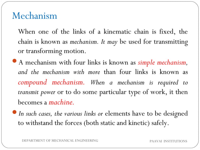 KOM-UNIT-1-BASICS OF MECHANISMS | PPT