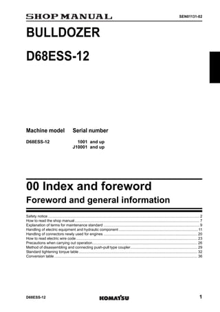 Komatsu d68 ess 12 dozer bulldozer service repair manual (sn j10001 and ...