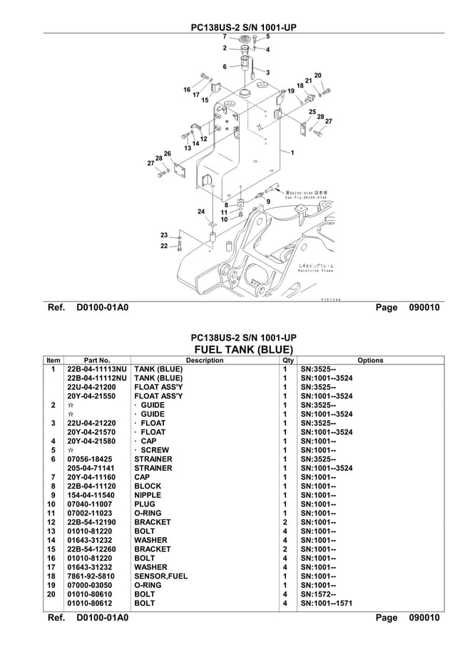 Komatsu pc138 us 2 crawler excavator parts catalogue manual - sn 1001 ...