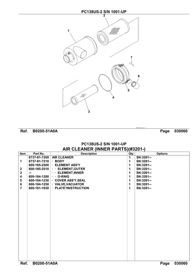 Komatsu pc138 us 2 crawler excavator parts catalogue manual - sn 1001 ...