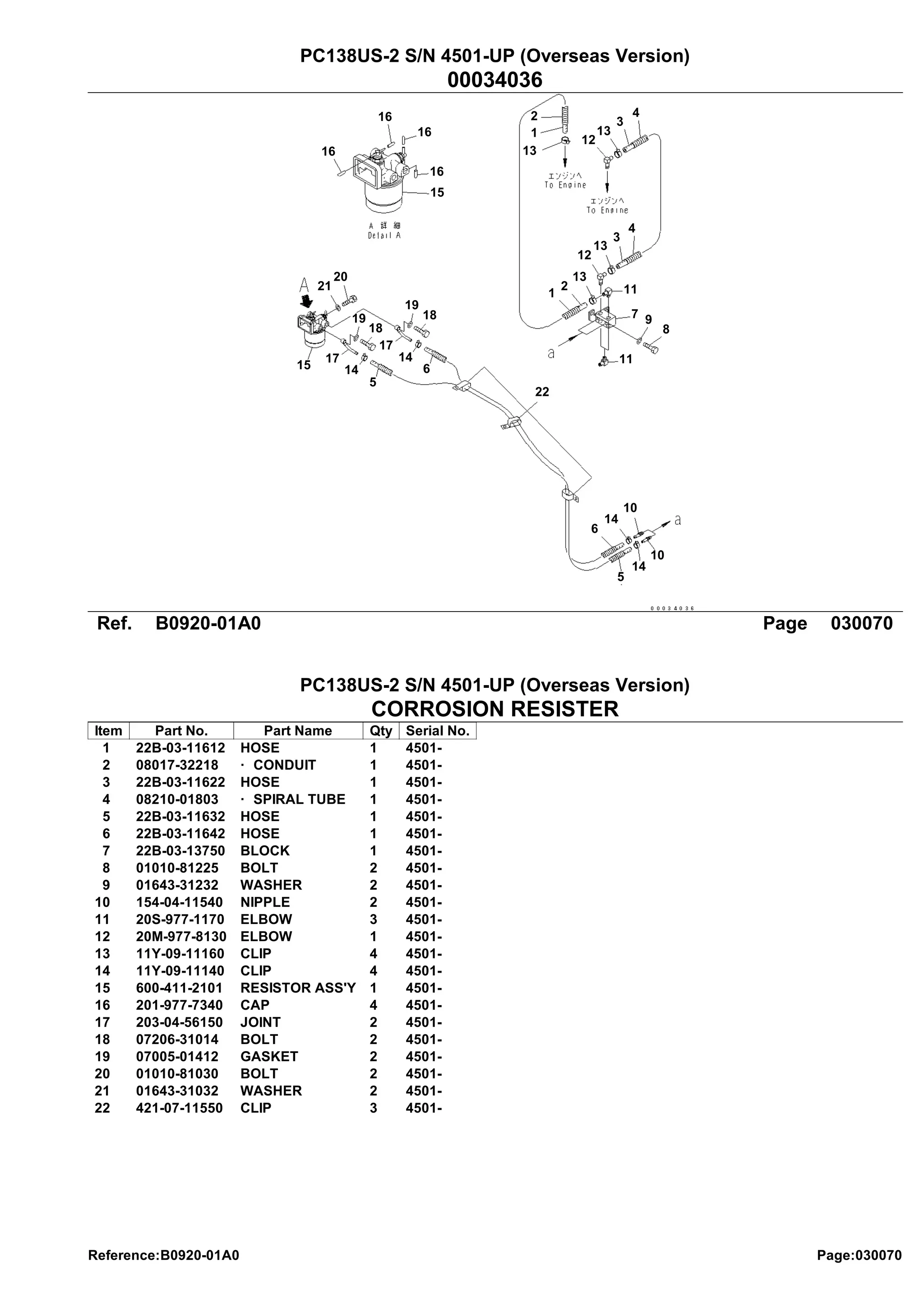 Komatsu pc138 us 2 crawler excavator parts catalogue manual - sn 4501 ...