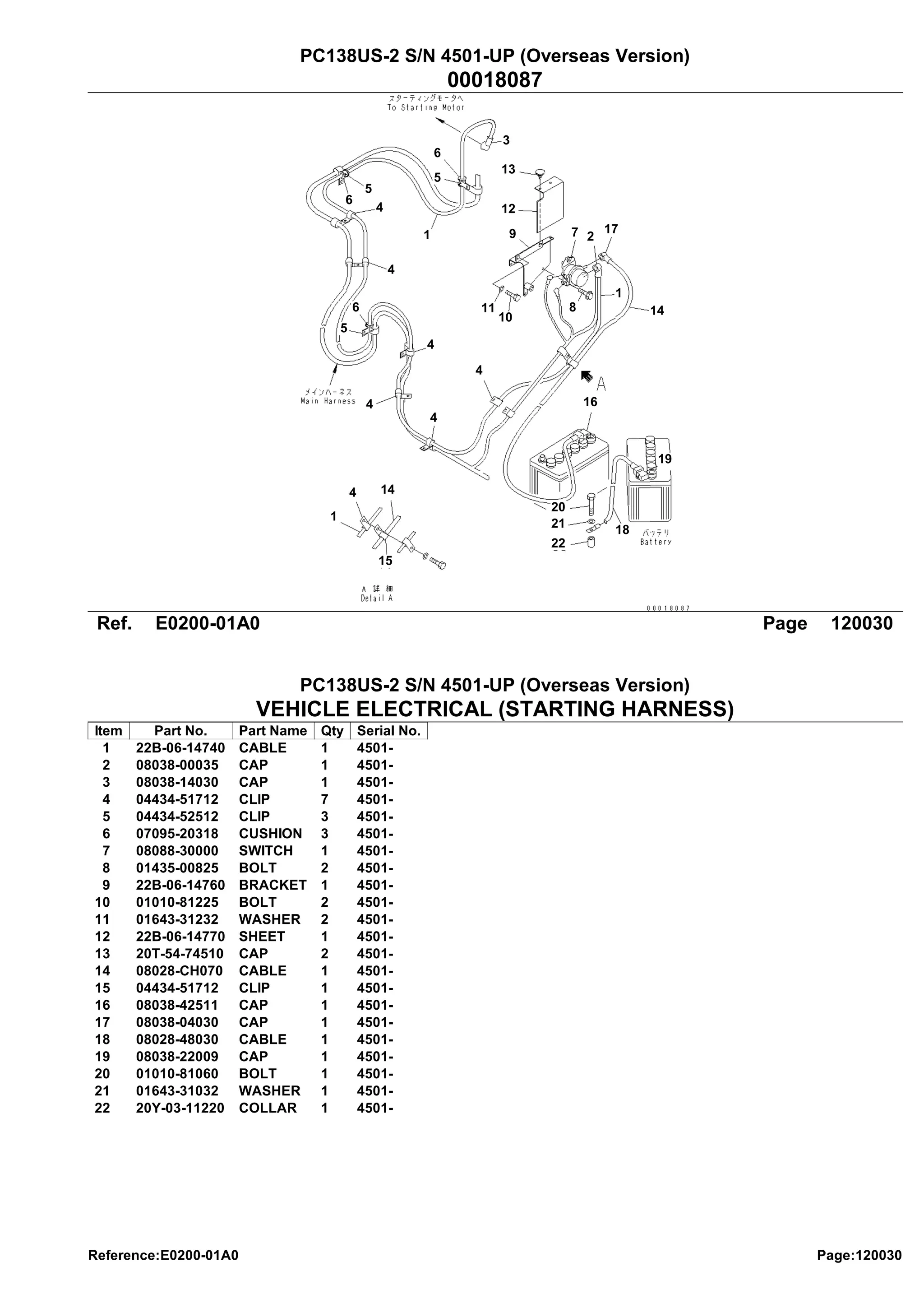 Komatsu PC138US-2 Crawler Excavator Parts Catalogue Manual - SN 4501 ...