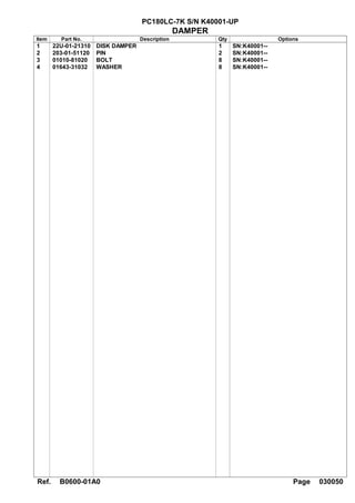 Komatsu pc180 lc 7k crawler excavator parts catalogue manual - sn k40001 and up | PDF