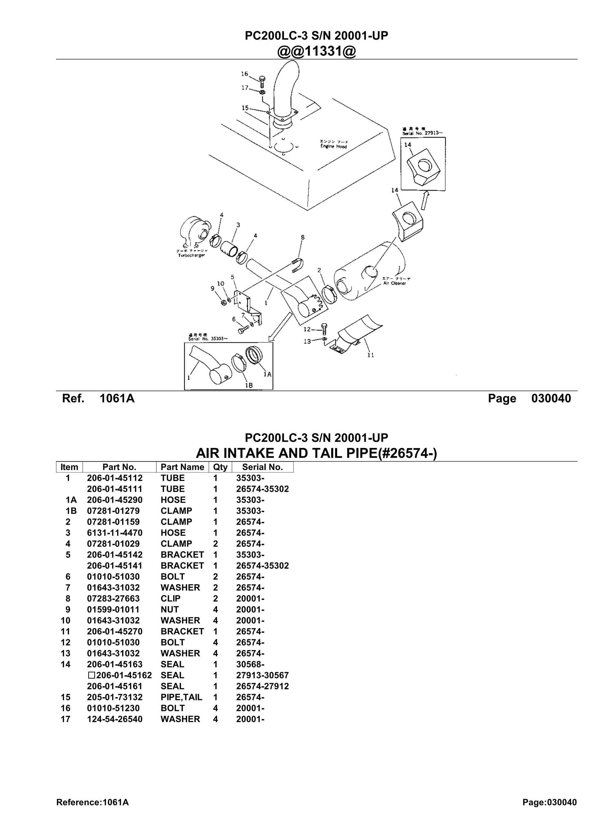 Komatsu pc200 lc 3 crawler excavator parts catalogue manual - sn 20001 ...
