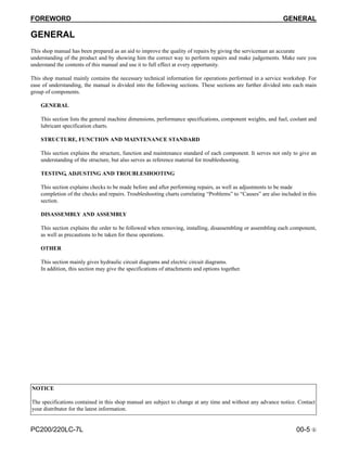 Komatsu pc220 lc 7l hydraulic excavator service repair manual sna86001 and up | PDF