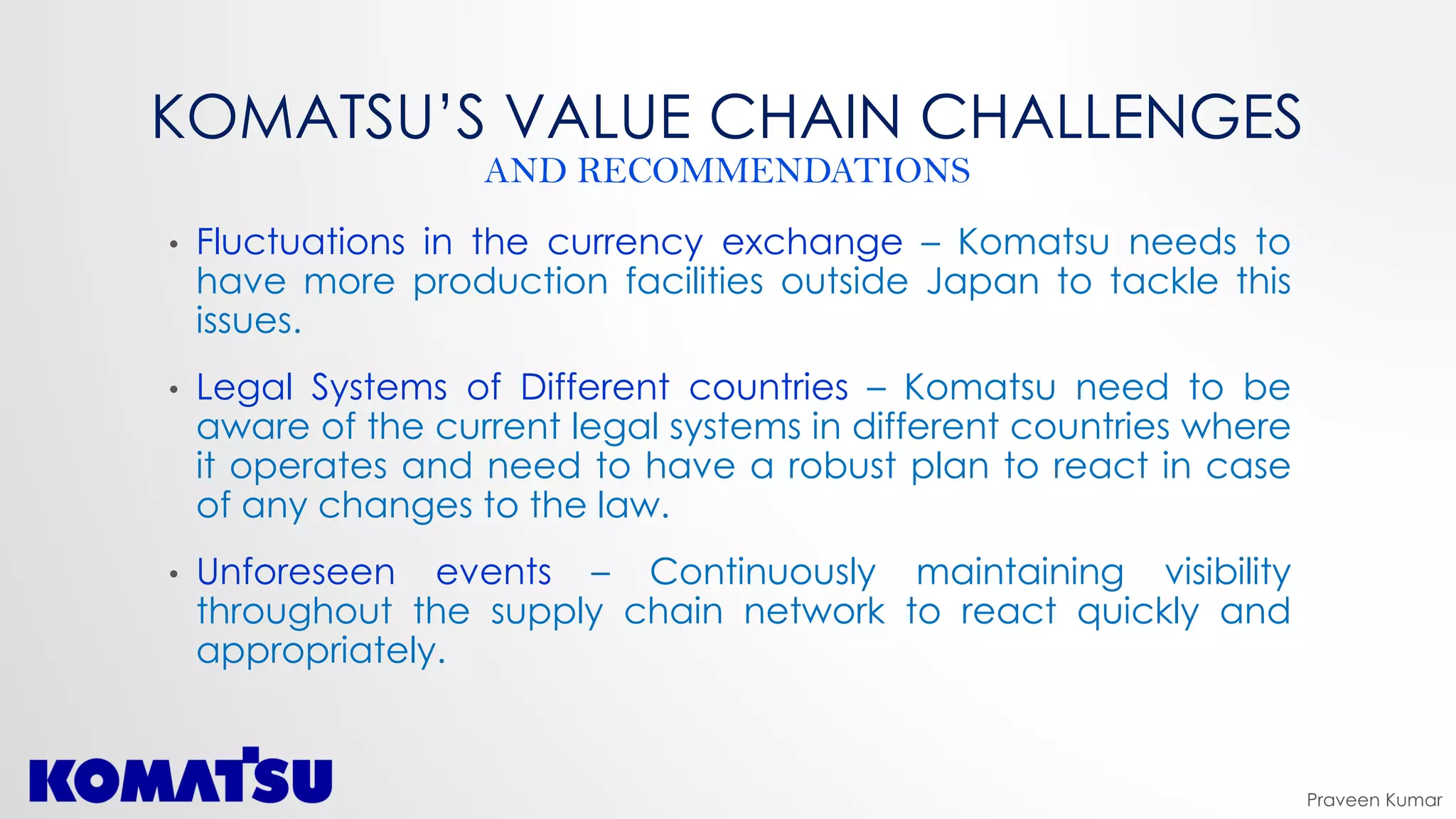 Opportunities for improvement in Komatsu’s value chain | PDF