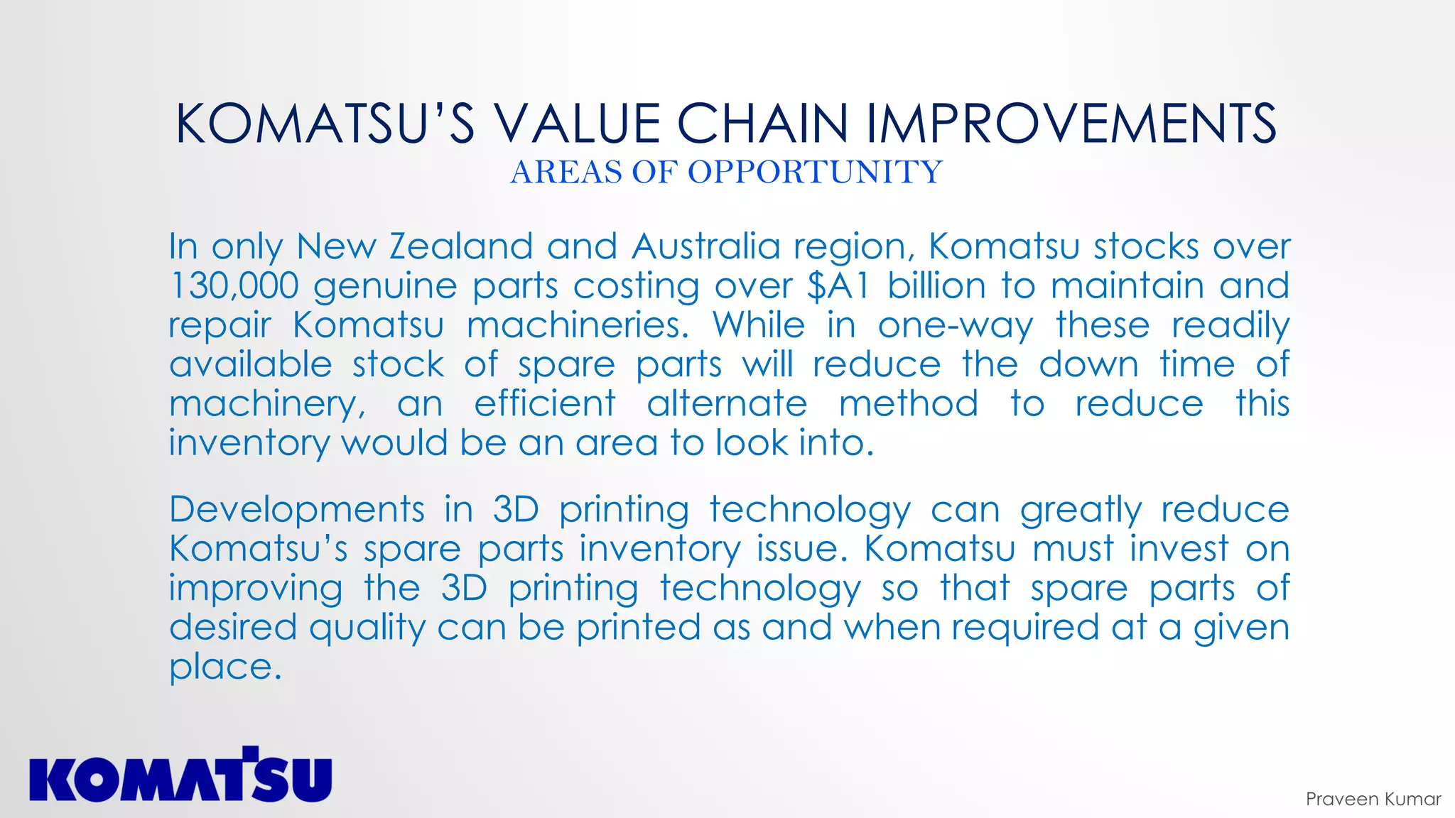 Opportunities for improvement in Komatsu’s value chain | PDF