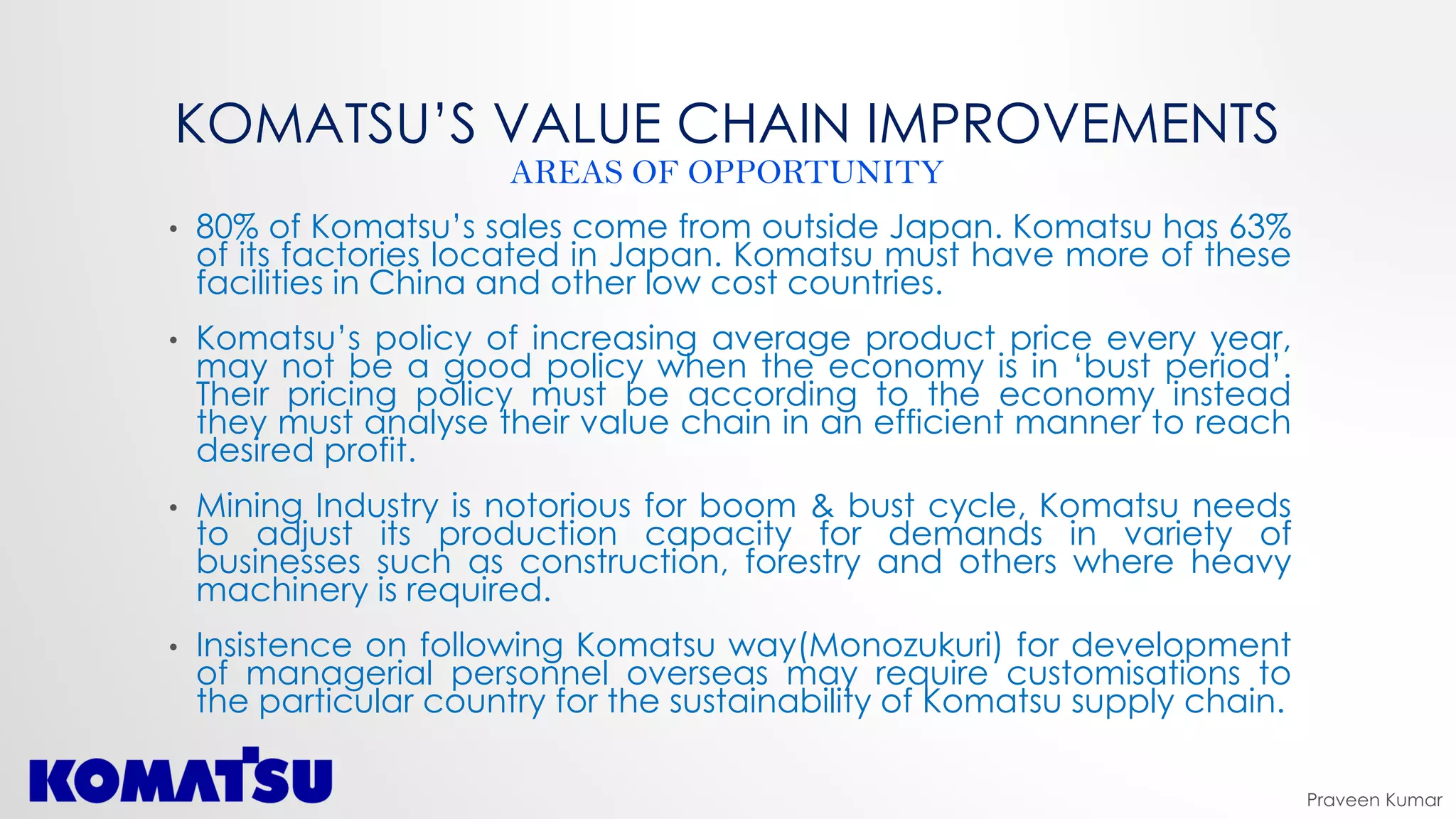 Opportunities for improvement in Komatsu’s value chain | PDF
