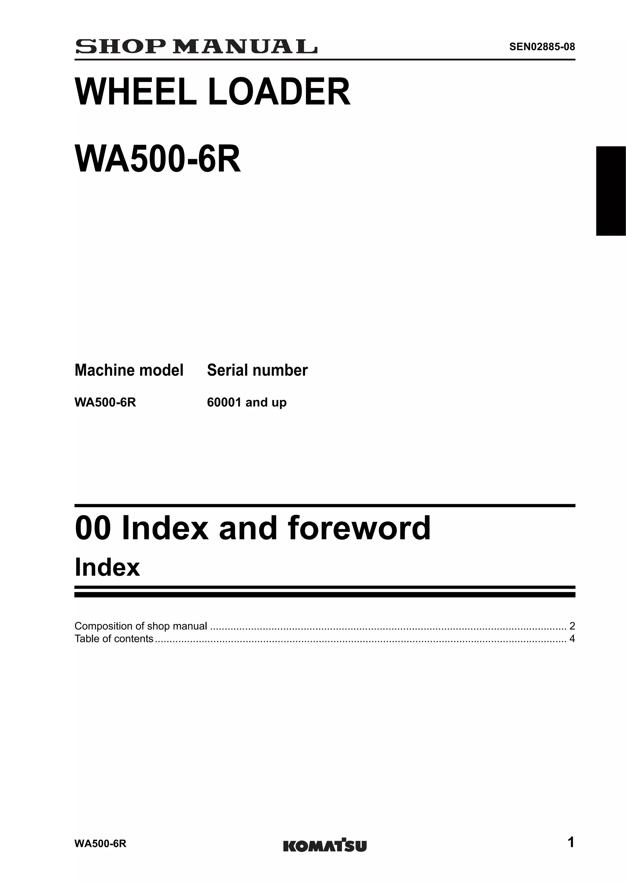 Komatsu wa500 6 r wheel loader service repair manual (sn 60001 and up ...