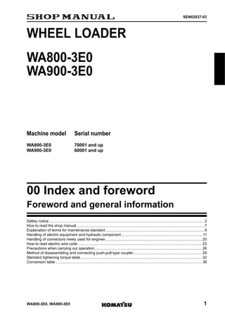 Komatsu wa800 3 e0 wheel loader service repair manual (sn 70001 and up ...