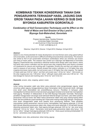 Kombinasi teknik konservasi tanah dan pengaruhnya terhadap hasil jagung ...