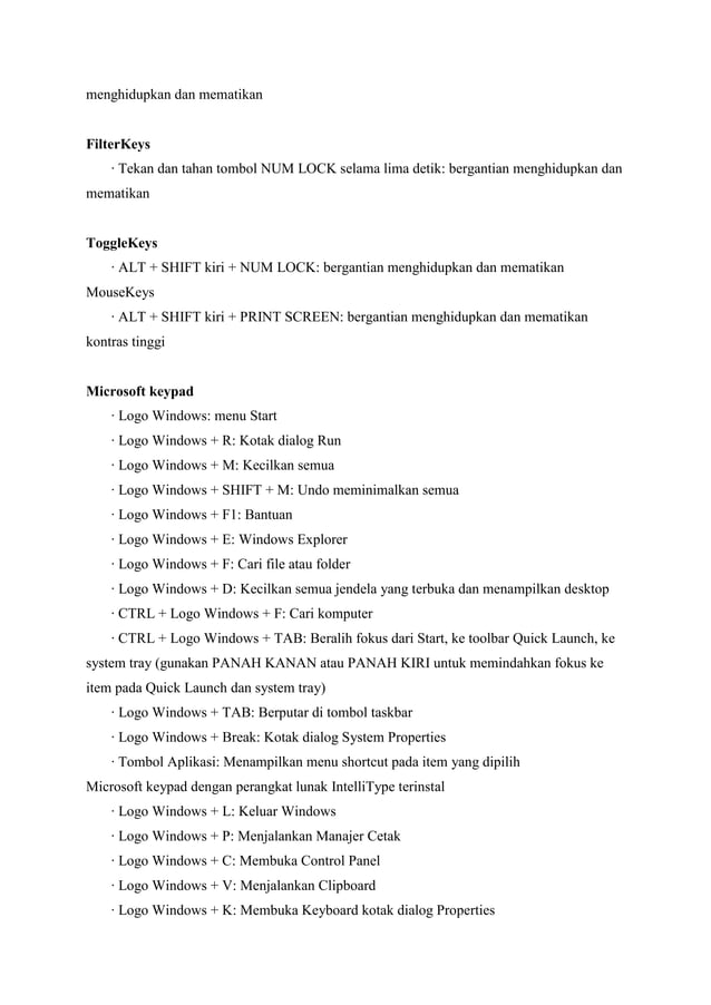 Kombinasi tombol keyboard dan fungsinya | PDF