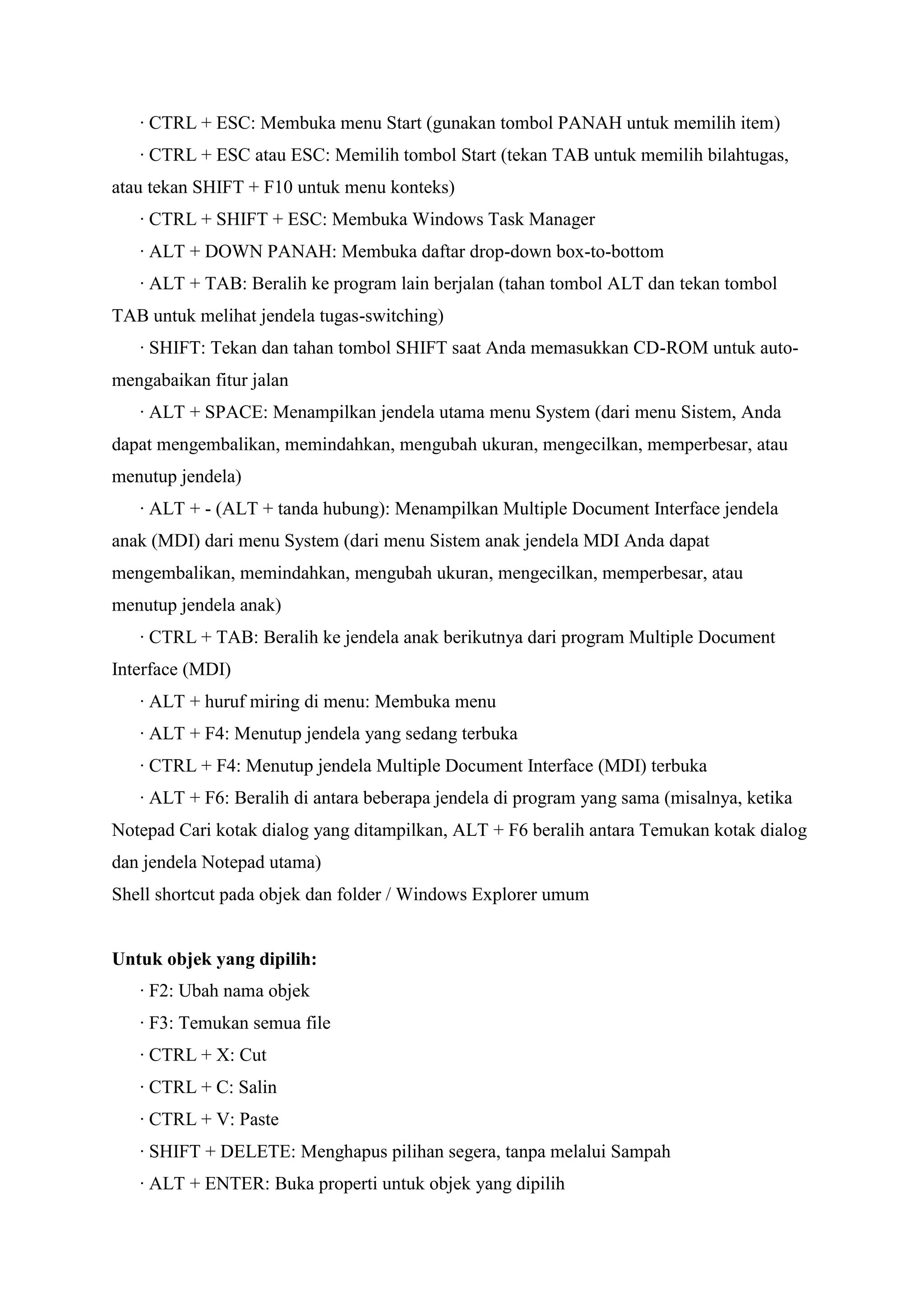 Kombinasi tombol keyboard dan fungsinya | PDF