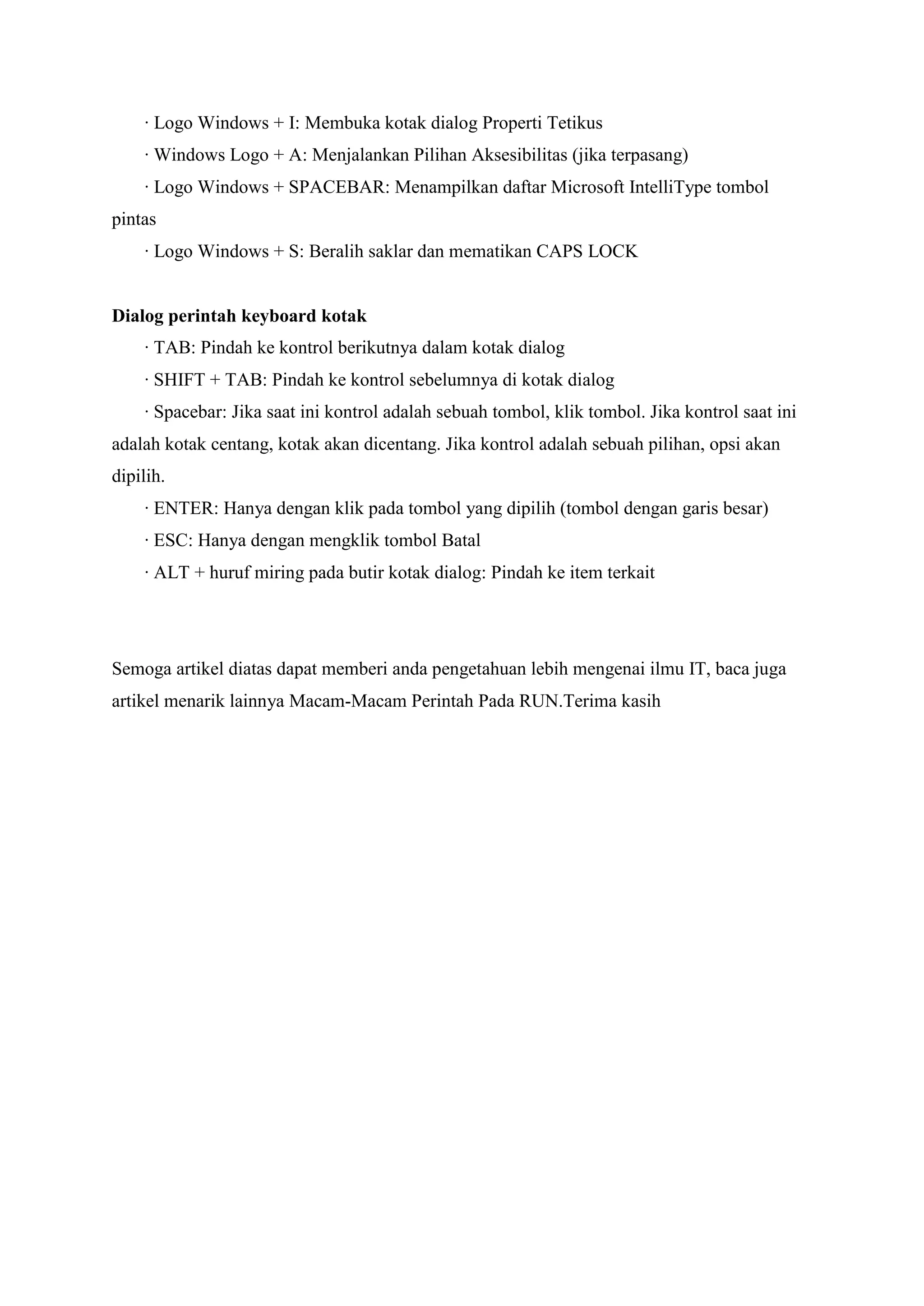 Kombinasi tombol keyboard dan fungsinya | PDF