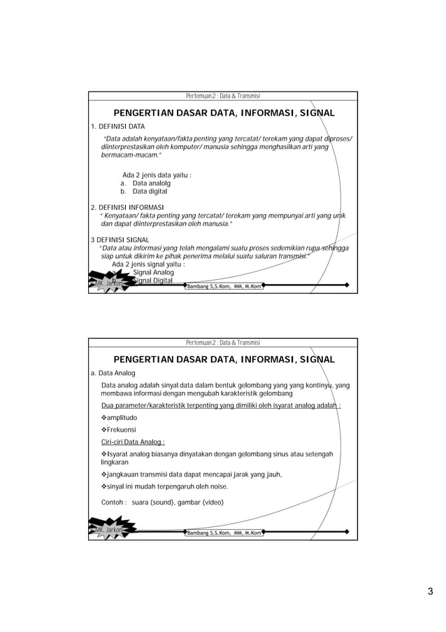 MK Komunikasi Data & Jaringan Komputer - Slide 2 : Data dan Transmisi | PDF