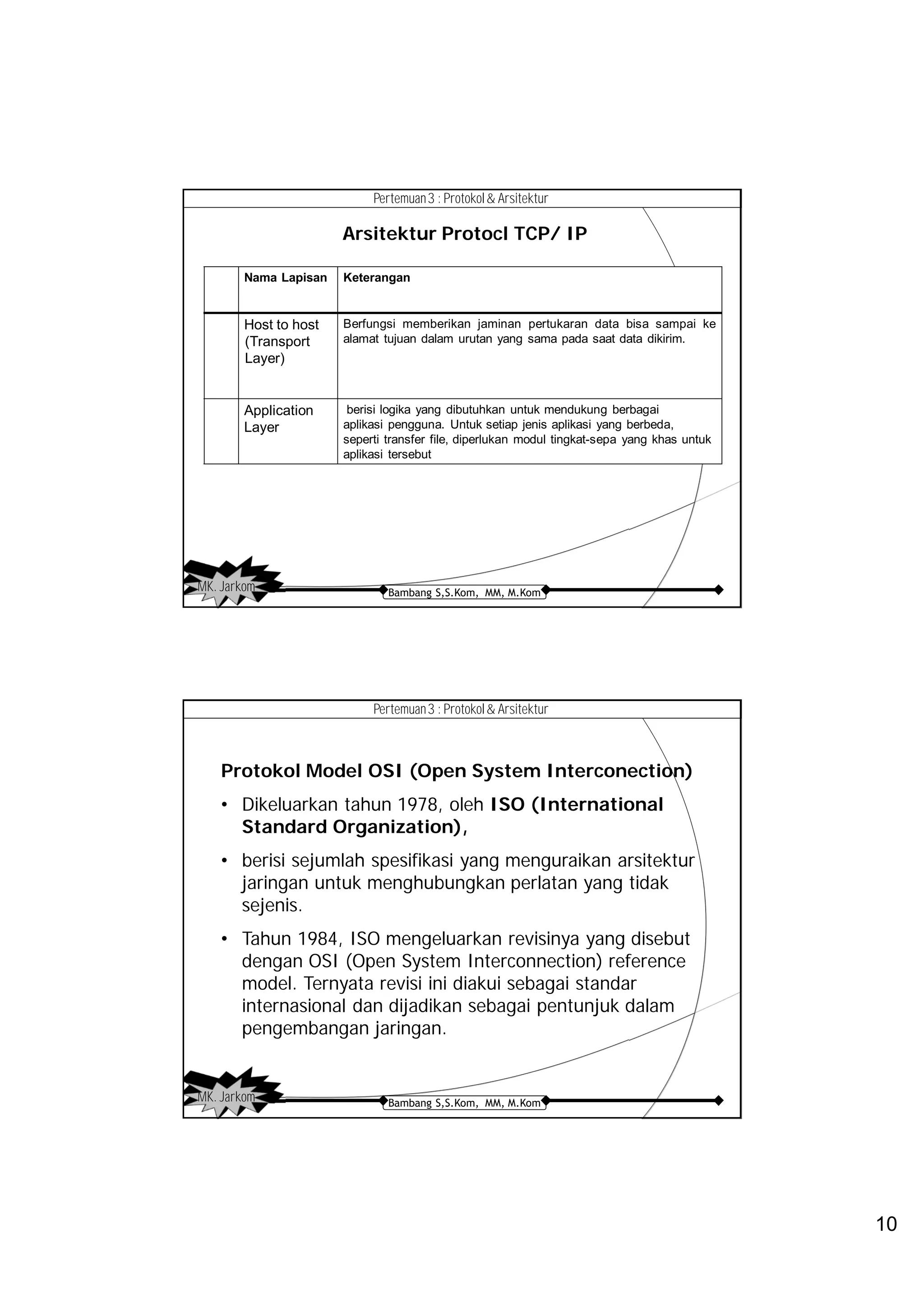 MK Komunikasi Data dan Jaringan Komputer - Slide 3 : Protokol dan Arsitektur | PDF