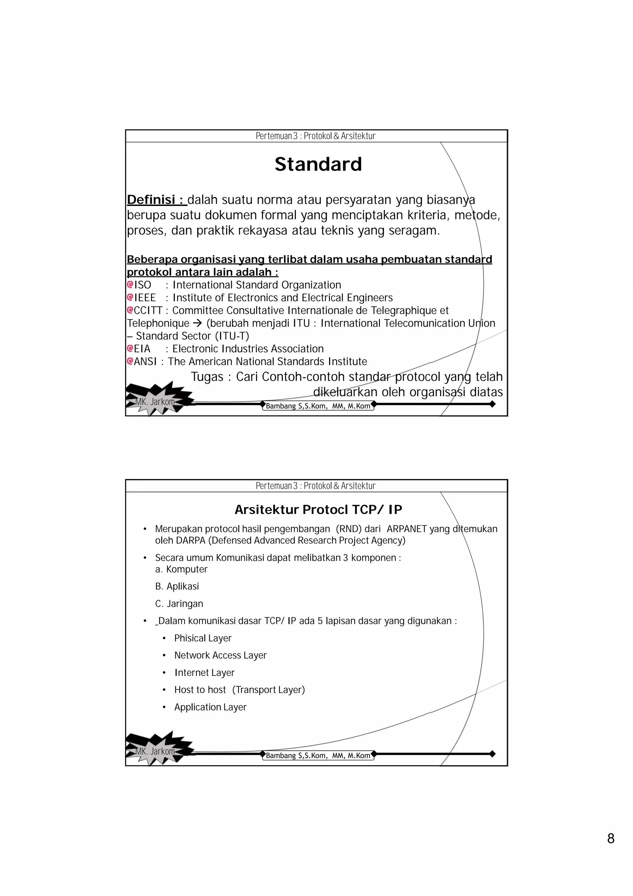 MK Komunikasi Data dan Jaringan Komputer - Slide 3 : Protokol dan Arsitektur | PDF