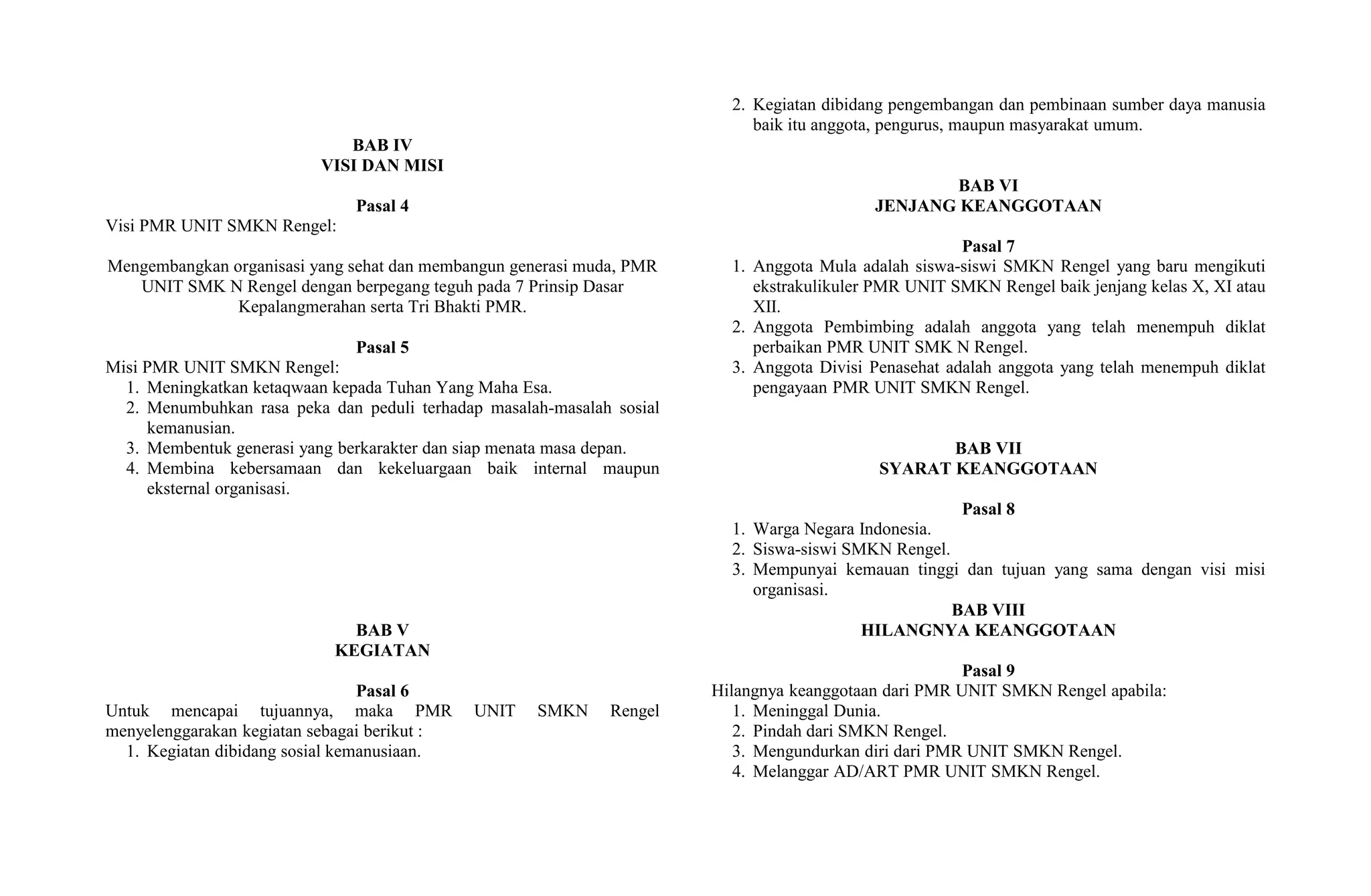contoh ad/art ekskul palang merah remaja | DOC