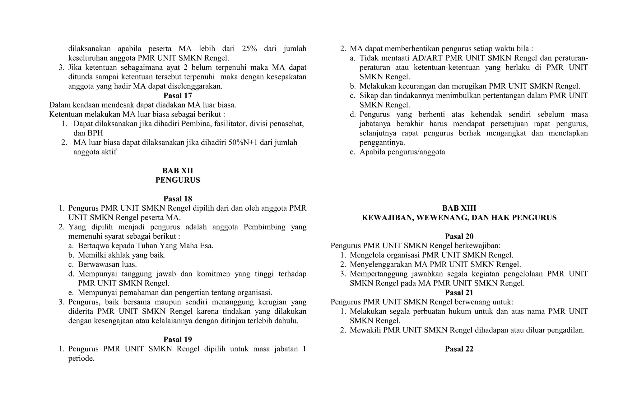contoh ad/art ekskul palang merah remaja | DOC