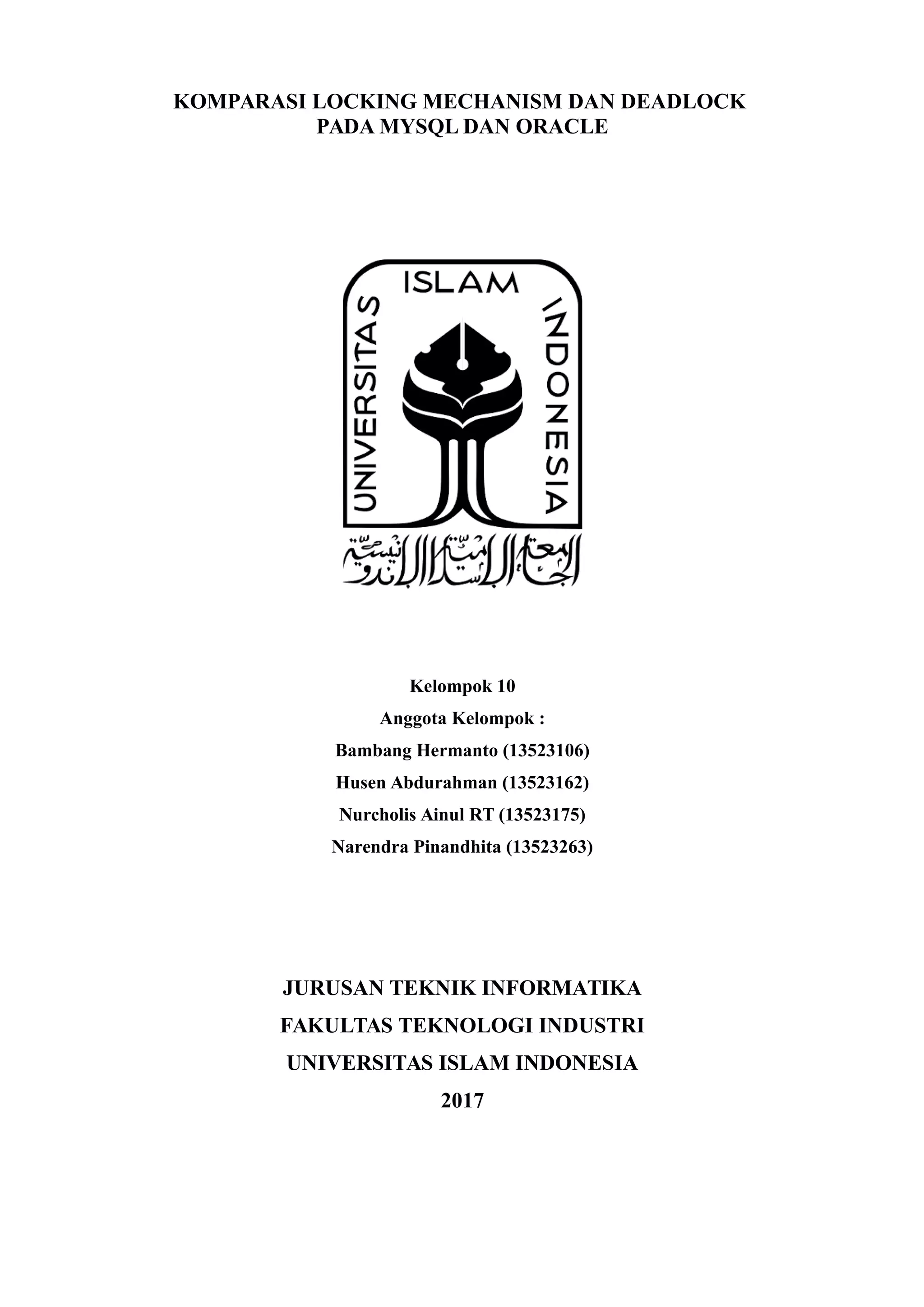 Modul Komparasi Locking Mechanism dan Deadlock Pada Oracle dan MySQL | PDF