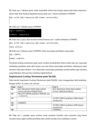 Modul Komparasi Locking Mechanism dan Deadlock Pada Oracle dan MySQL | PDF