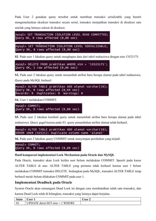 Modul Komparasi Locking Mechanism dan Deadlock Pada Oracle dan MySQL | PDF